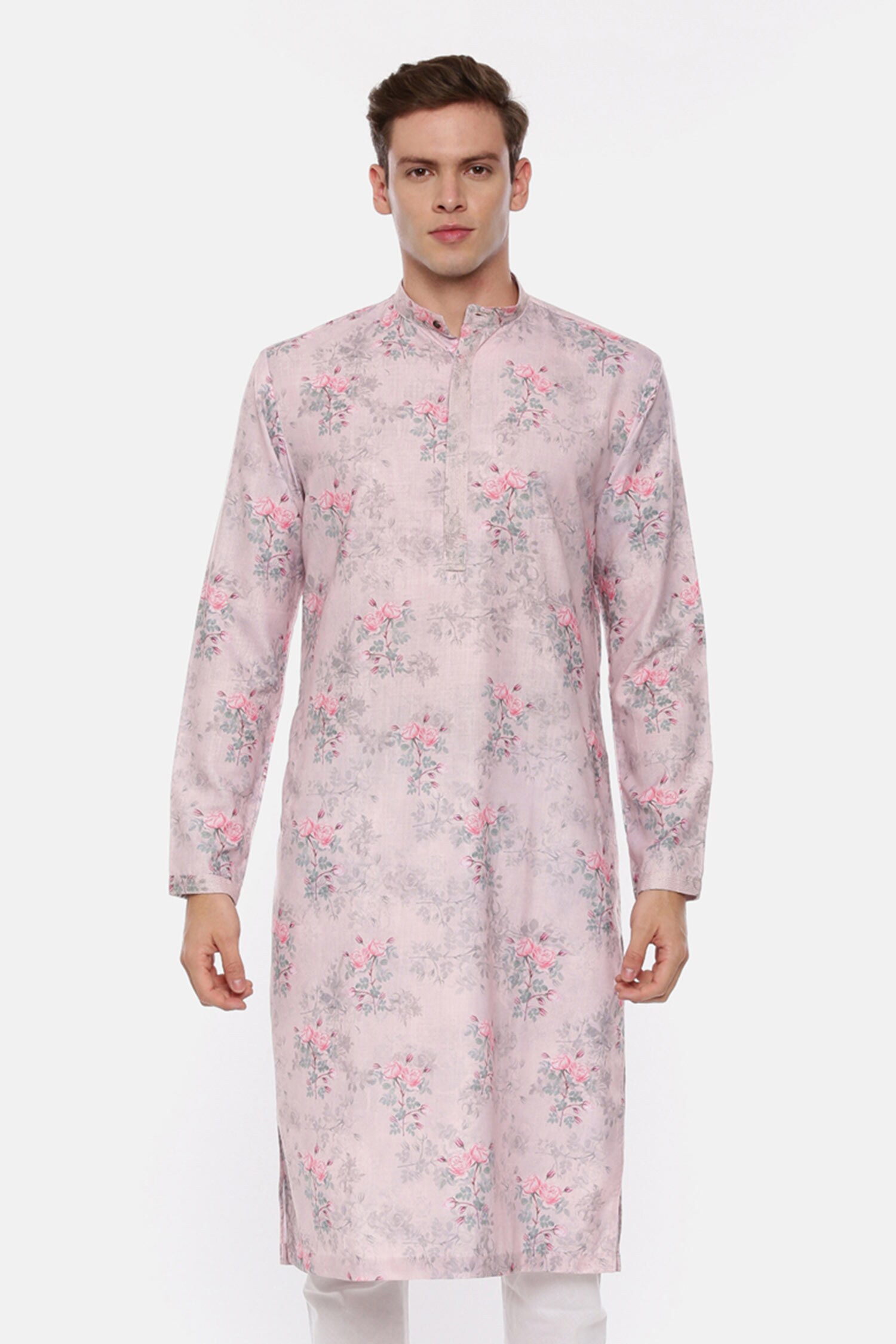 Buy Mayank Modi - Men Pink Linen Printed Kurta Set Online | Aza Fashions