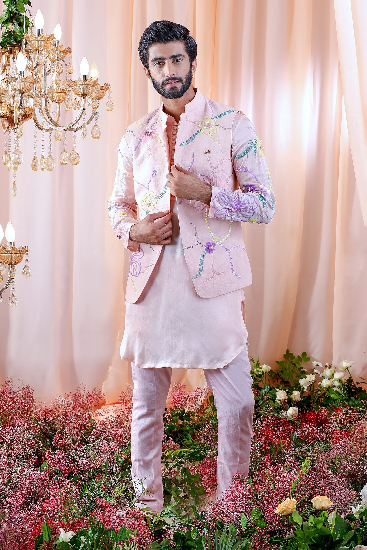 Buy Mahima Mahajan Pink Satin Organza Nicholas Embroidered Jacket And ...