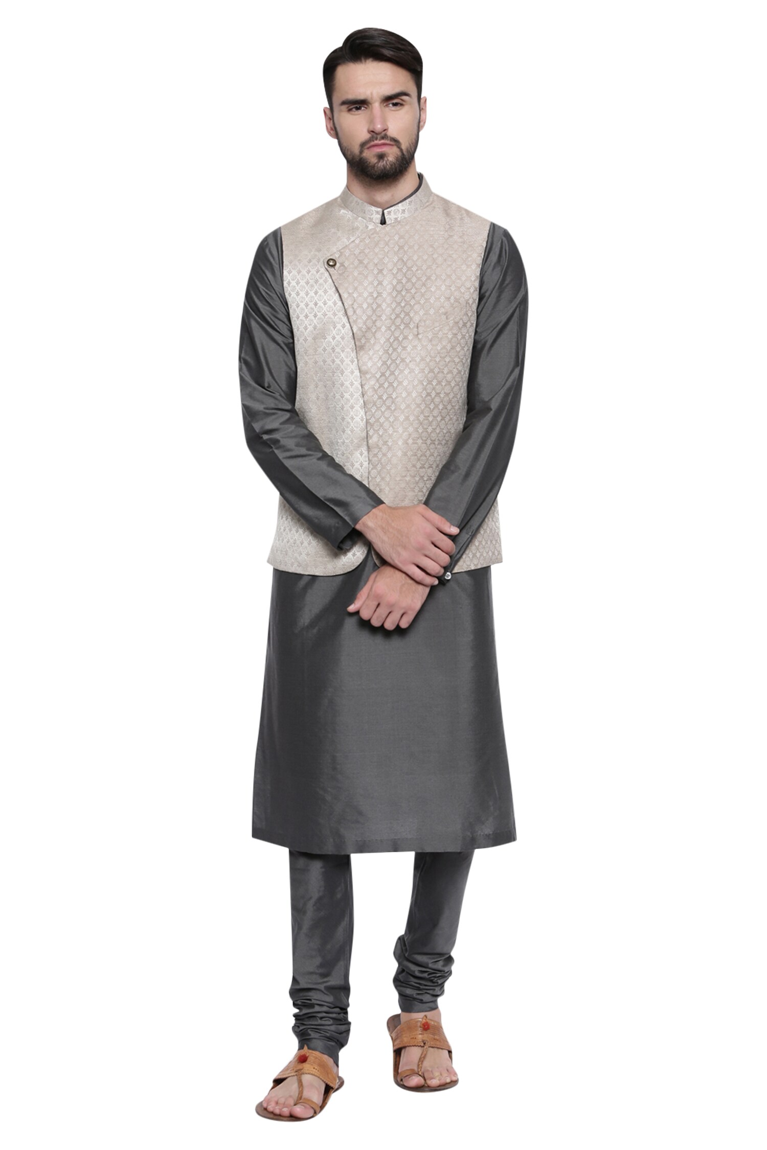 Buy Mayank Modi - Men Beige Overlap Style Nehru Jacket Online | Aza ...