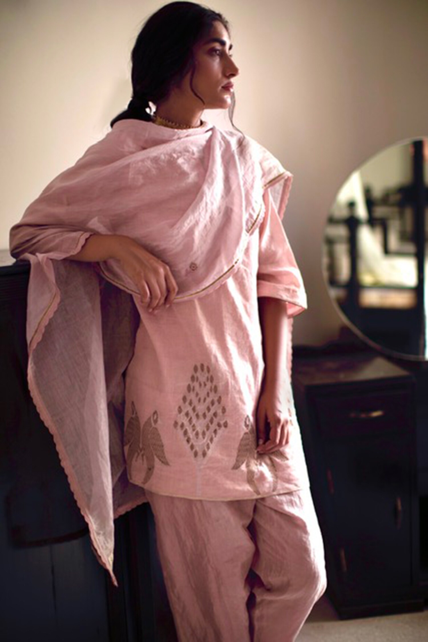 Buy Handwoven Tissue Kurta Set by Shorshe Clothing at Aza Fashions