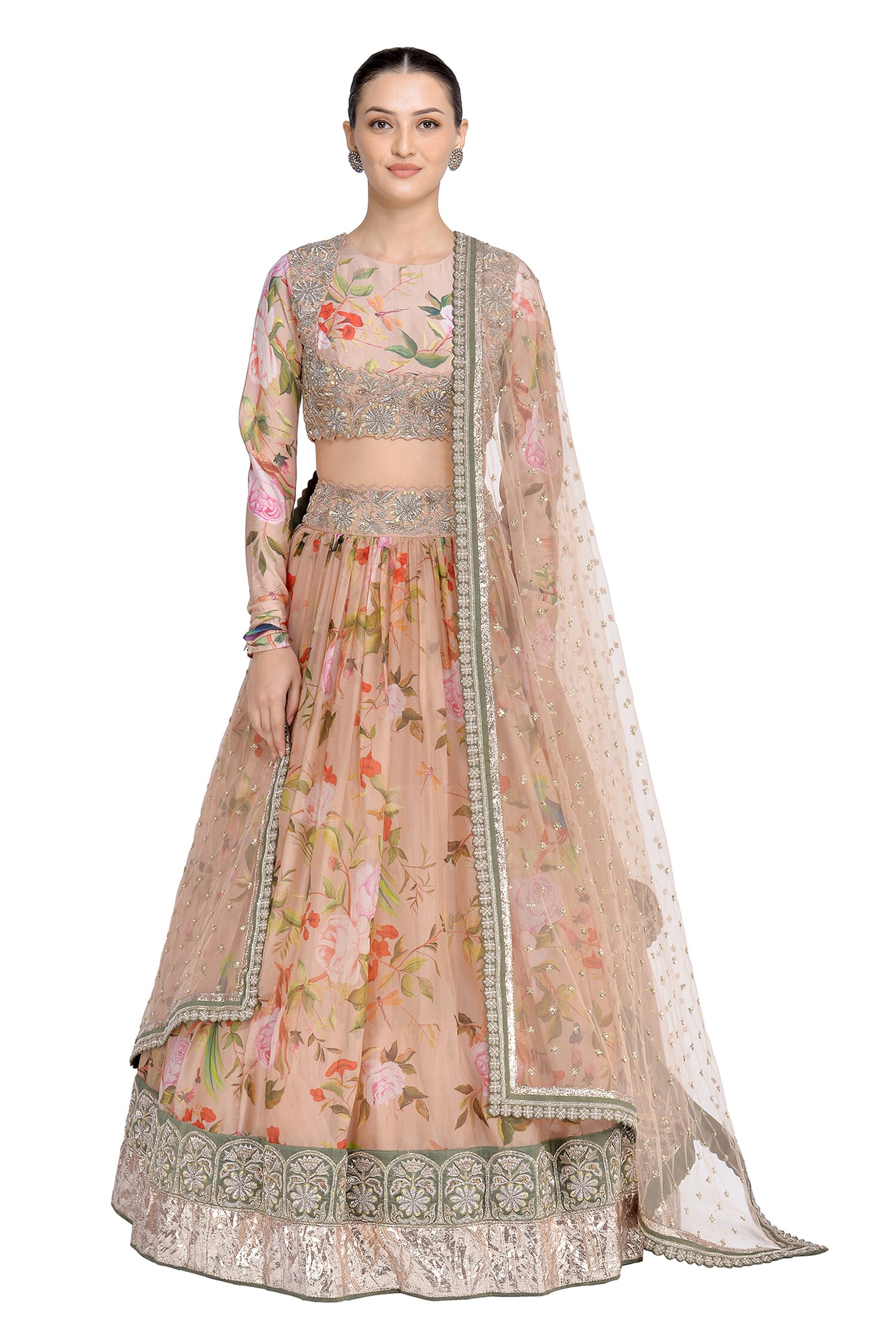 Buy Mrunalini Rao Beige Organza Printed Lehenga Set Online | Aza Fashions