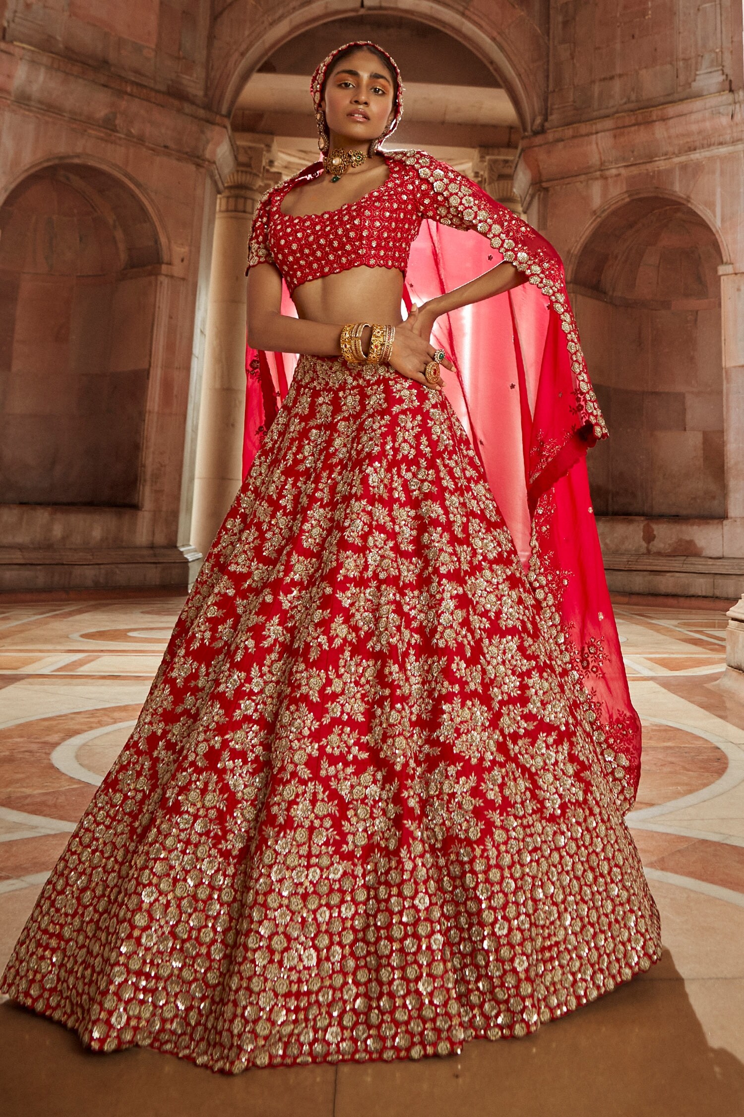 Buy Mrunalini Rao Raw Silk Taara Florette Embroidered Lehenga Set ...