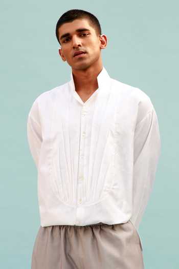Buy Antar Agni White Cotton Silk Shirt Online | Aza Fashions
