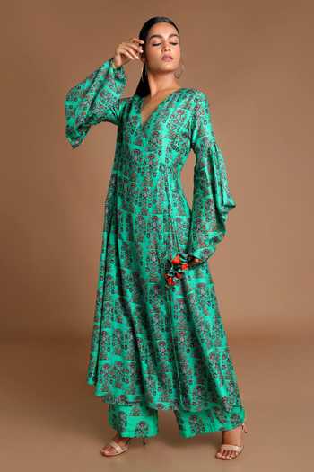 Buy Masaba Green Printed Angrakha Set Online | Aza Fashions