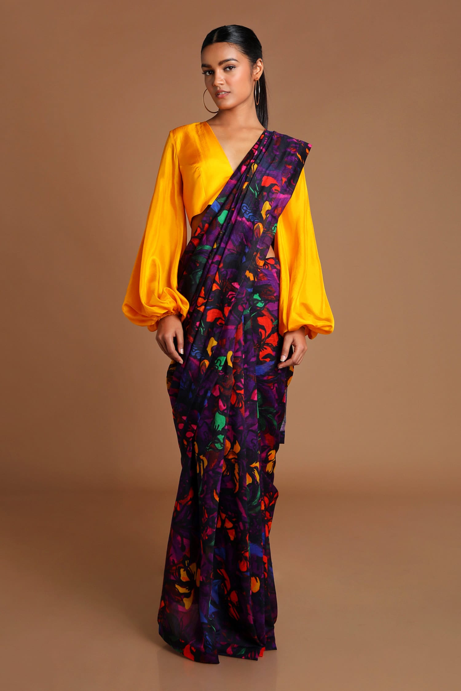 Buy Masaba Purple Chanderi Saree With Unstitched Blouse Fabric Online ...