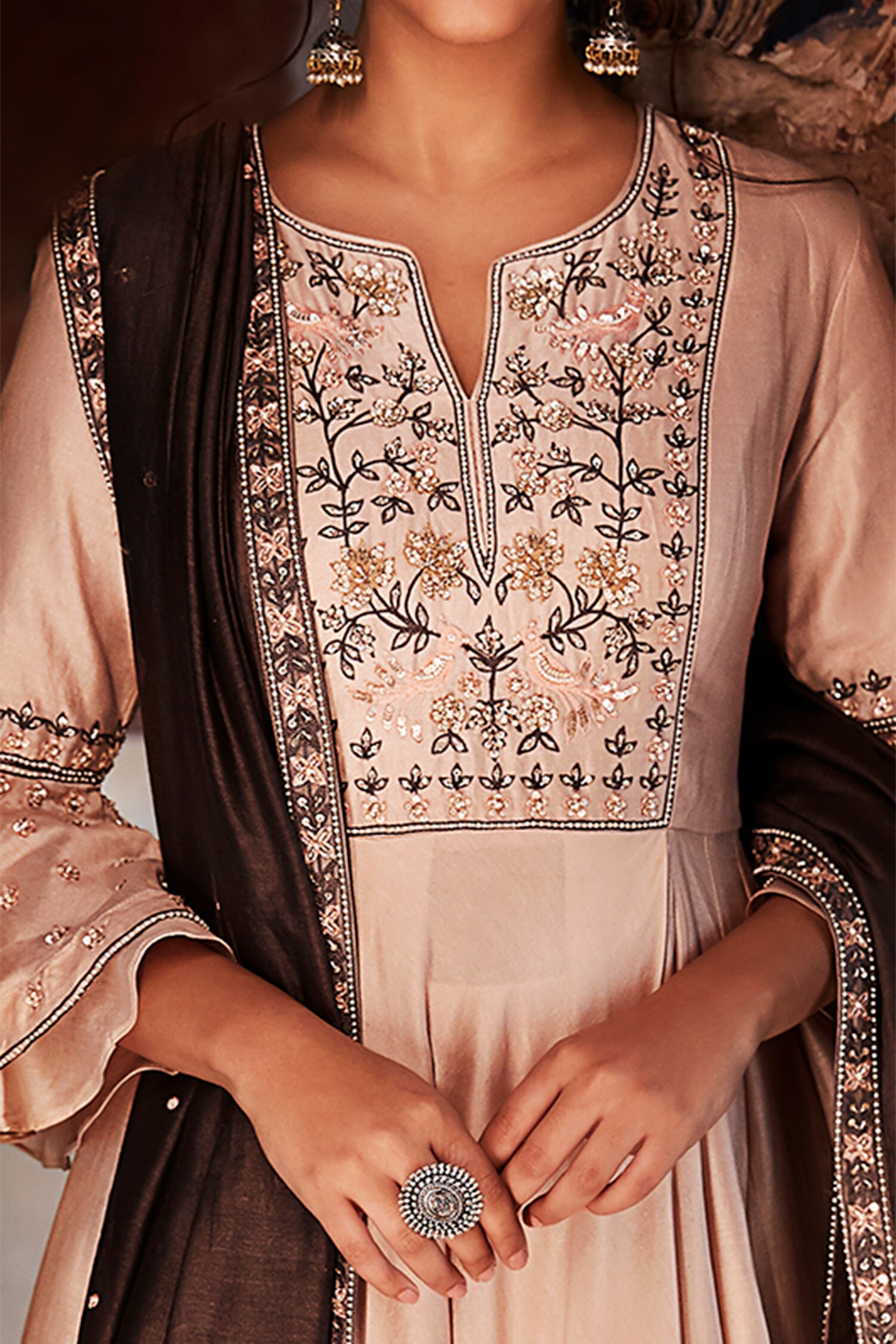 Buy Matsya Peach Chanderi Silk Kurta Sharara Set Online | Aza Fashions