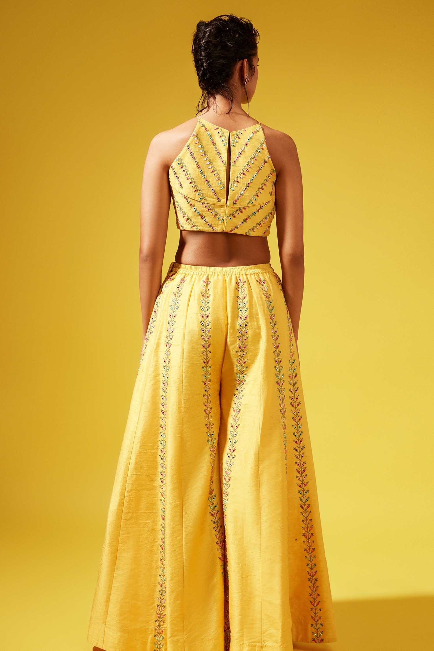 Buy Chamme and Palak Yellow Silk Floral Embroidered Palazzo Set Online ...