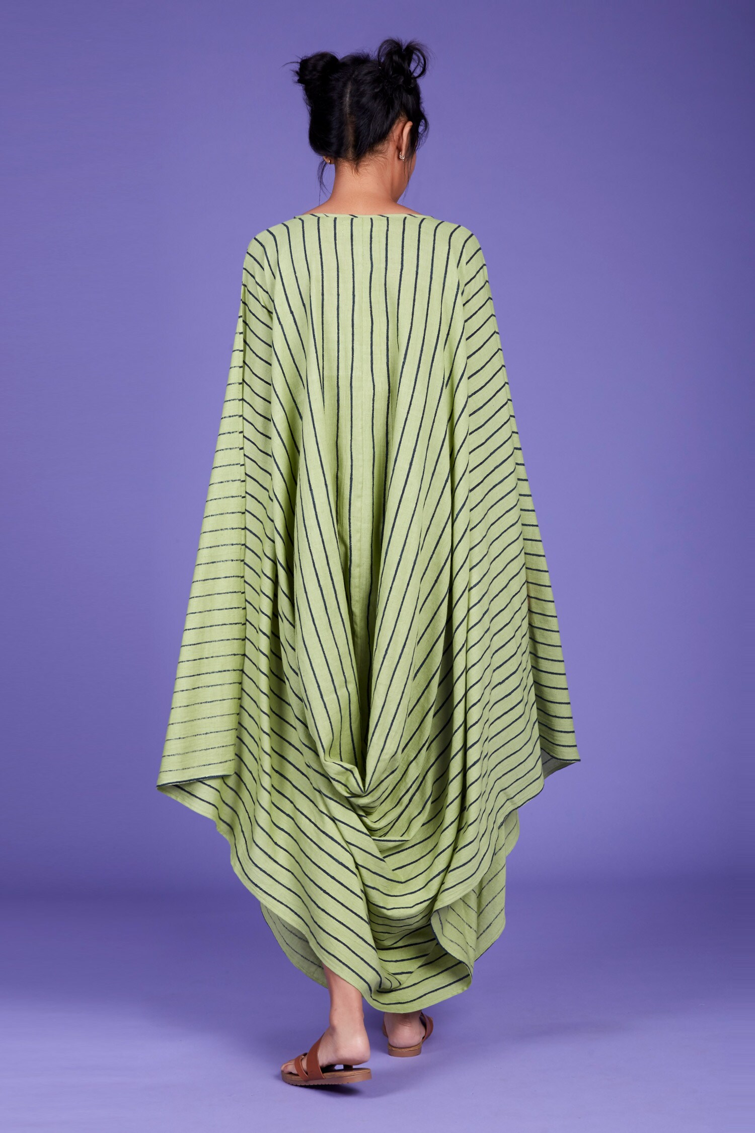 Buy Mati Green Cotton Striped Cowl Dress Online | Aza Fashions