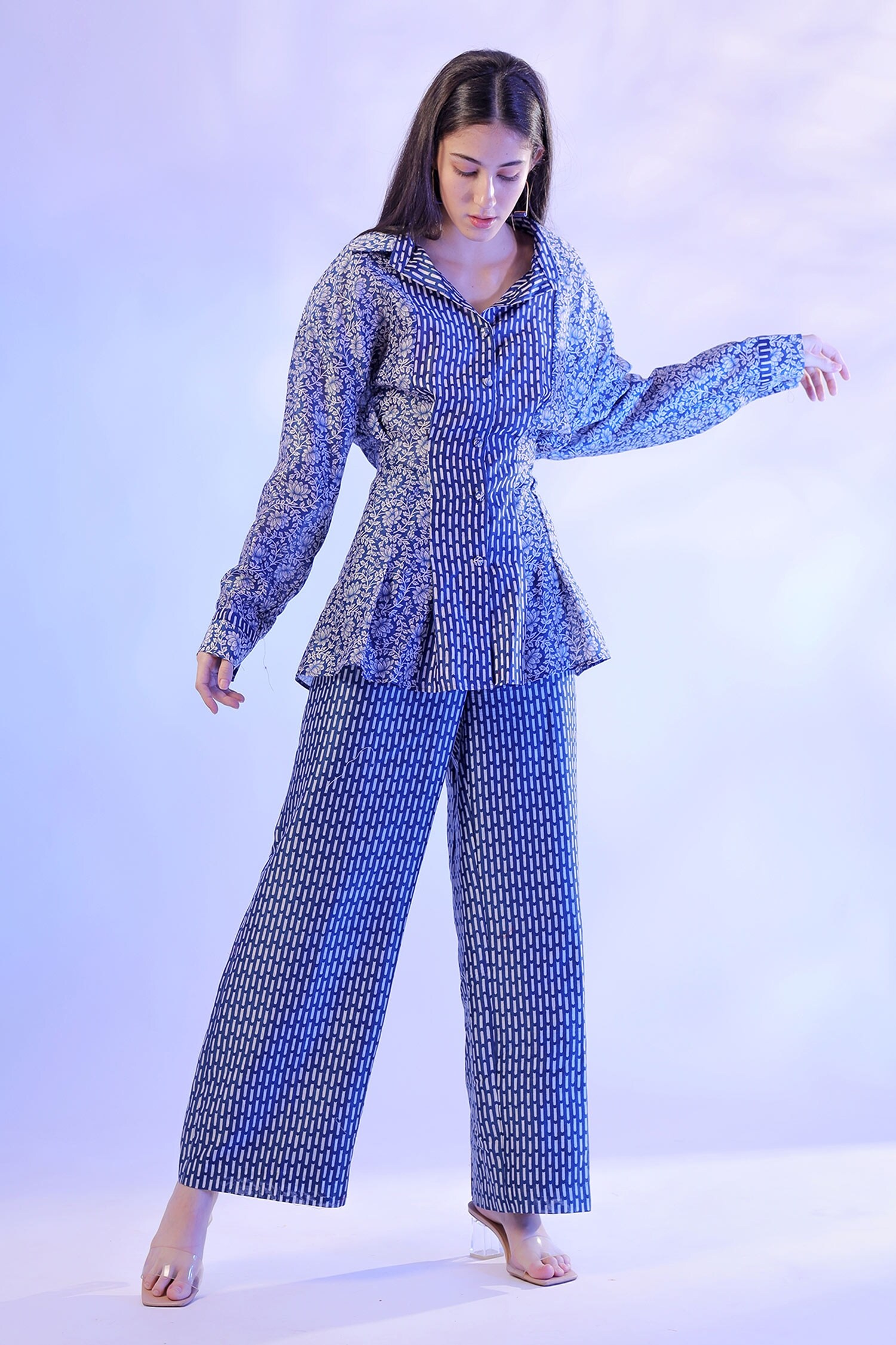 Buy Mehak Talreja Couturre Blue Chanderi Printed Shirt And Pant Set ...