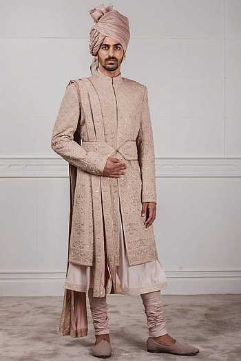 Buy Tarun Tahiliani Pink Katan Silk Embroidered Sherwani And Chanderi ...