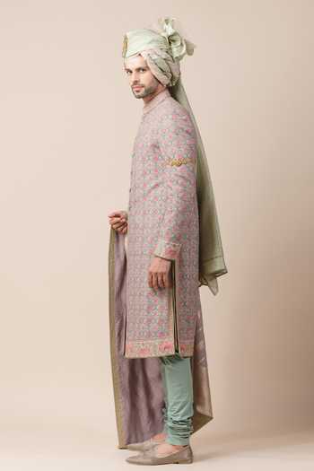 Buy Tarun Tahiliani - Men Green Silk Printed Sherwani And Kurta Set ...