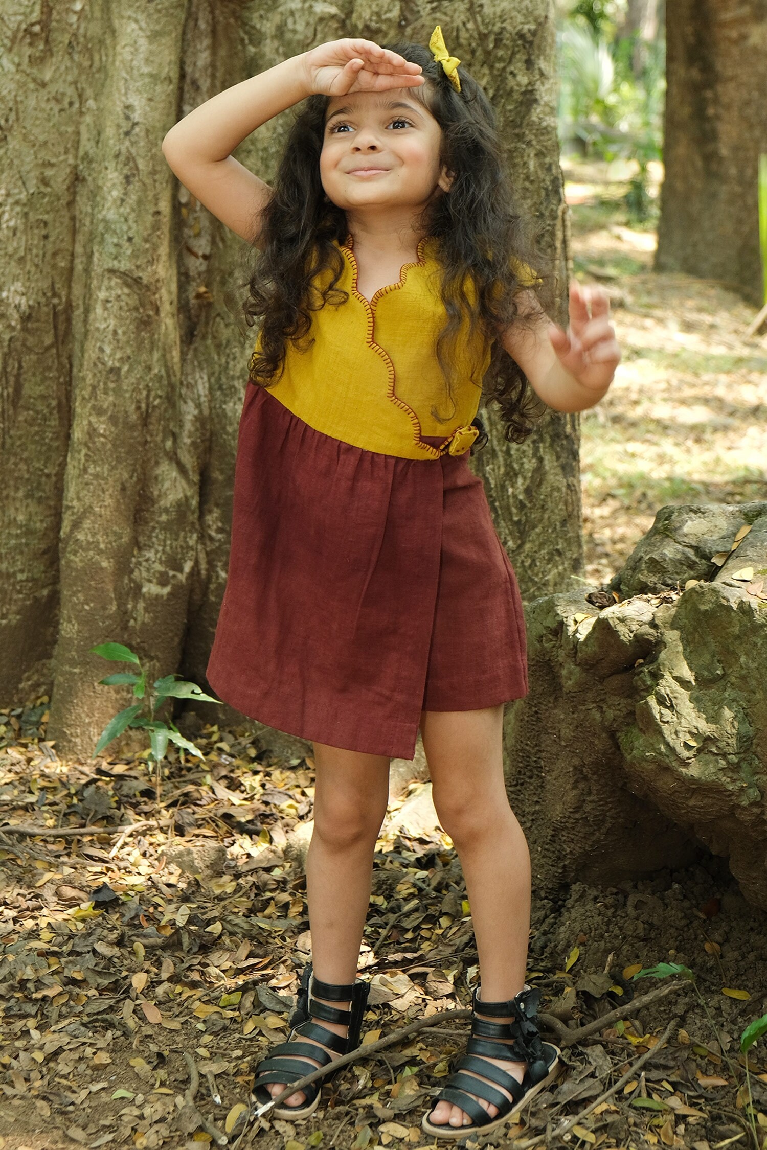 Buy Mhysa Gold A-line Overlapping Dress For Girls Online | Aza Fashions