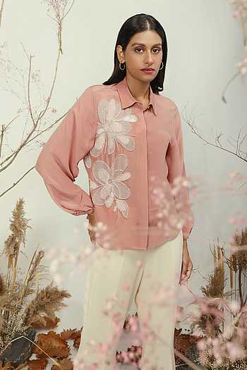 Buy Nayantara Couture Pink Silk Crepe Embroidered Shirt Online | Aza ...
