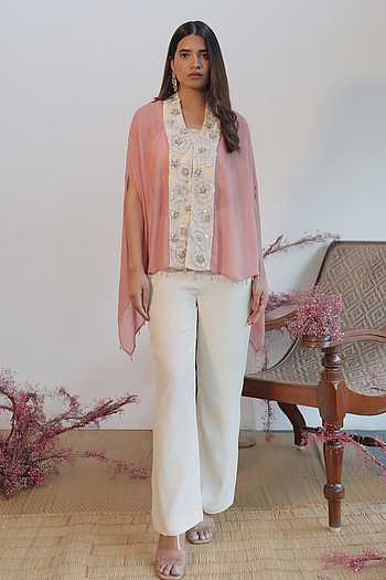 Buy Nayantara Couture Pink Inner Mila Cape And Pant Set Online | Aza ...