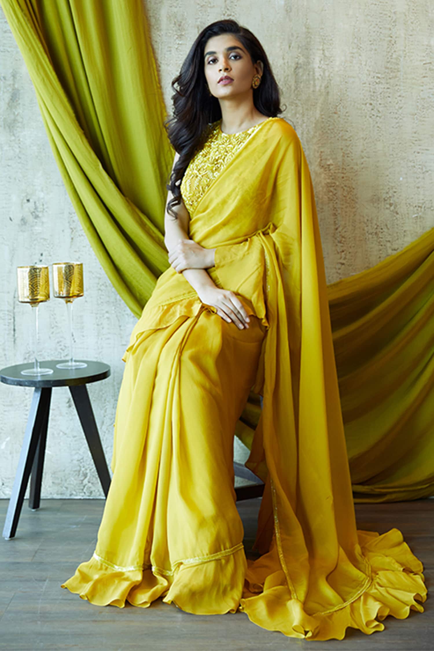 Buy Nayantaara Yellow Paper Silk Saree With Embroidered Blouse Online ...