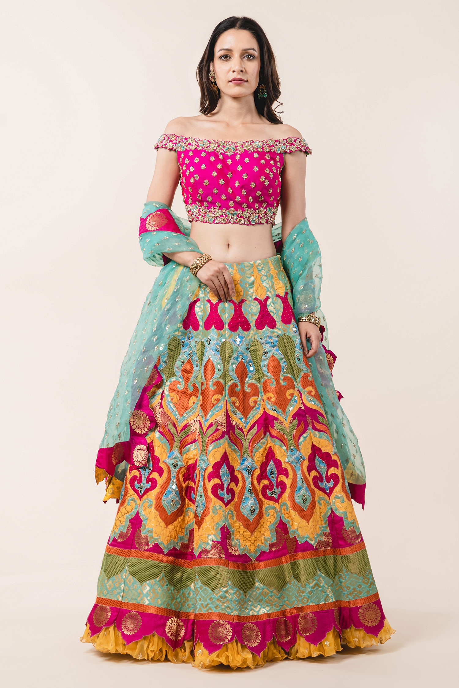 Buy Nitika Gujral Multi Color Brocade Embroidered Lehenga Set Online ...