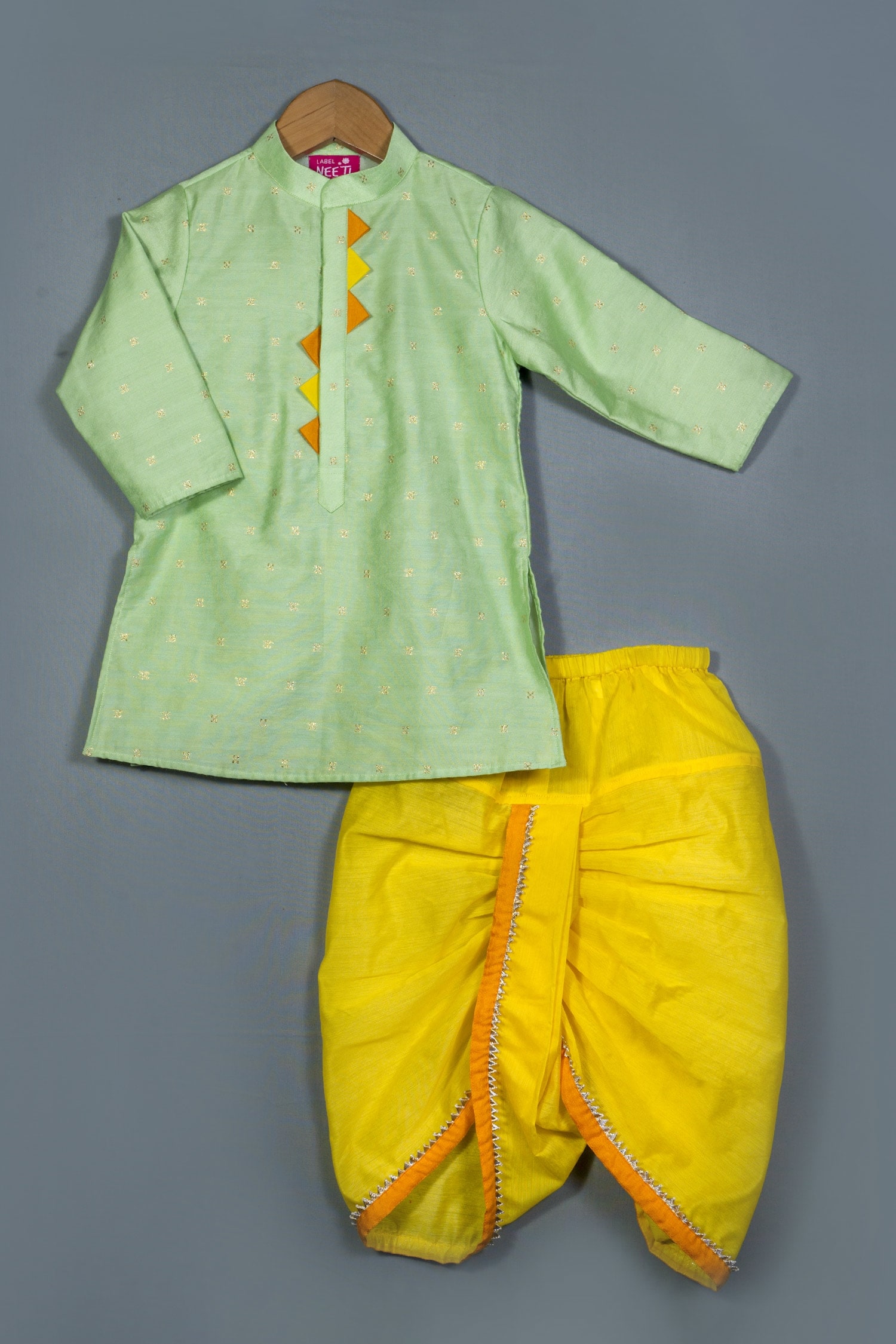Buy Green Kurta: Silk And Chanderi Pant Set For Boys by Label Neeti ...