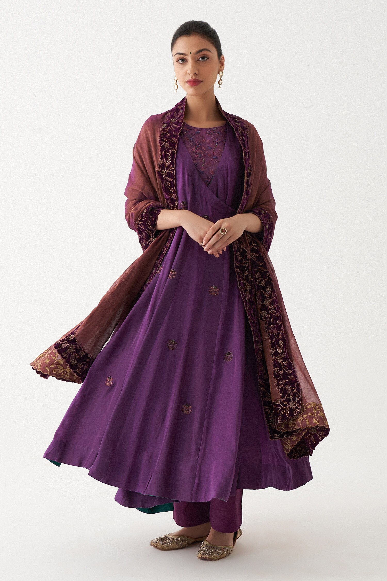 Buy Rhua India Purple Kurta Nida Embroidered Anarkali Set Online | Aza Fashions