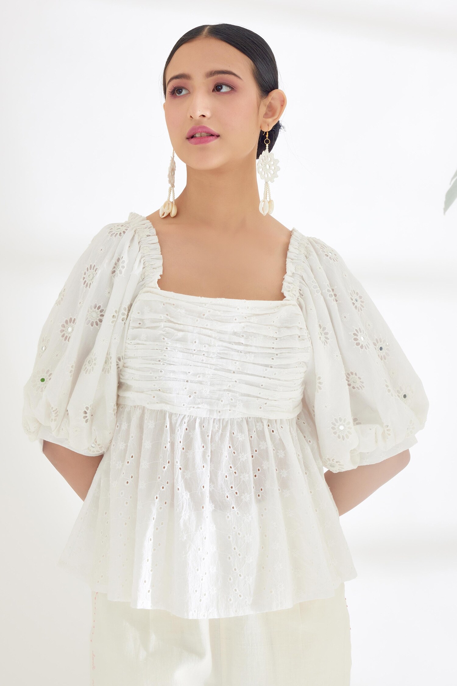 Buy Nikasha Ivory Cotton Square Neck Top Online | Aza Fashions