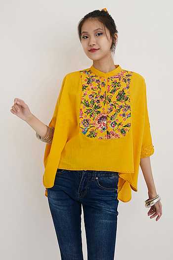 Buy Nika by Nikasha Yellow Cotton Floral Print Top Online | Aza Fashions