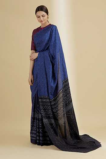 Buy Injiri Black Silk Bandhani Saree With Unstitched Blouse Fabric ...