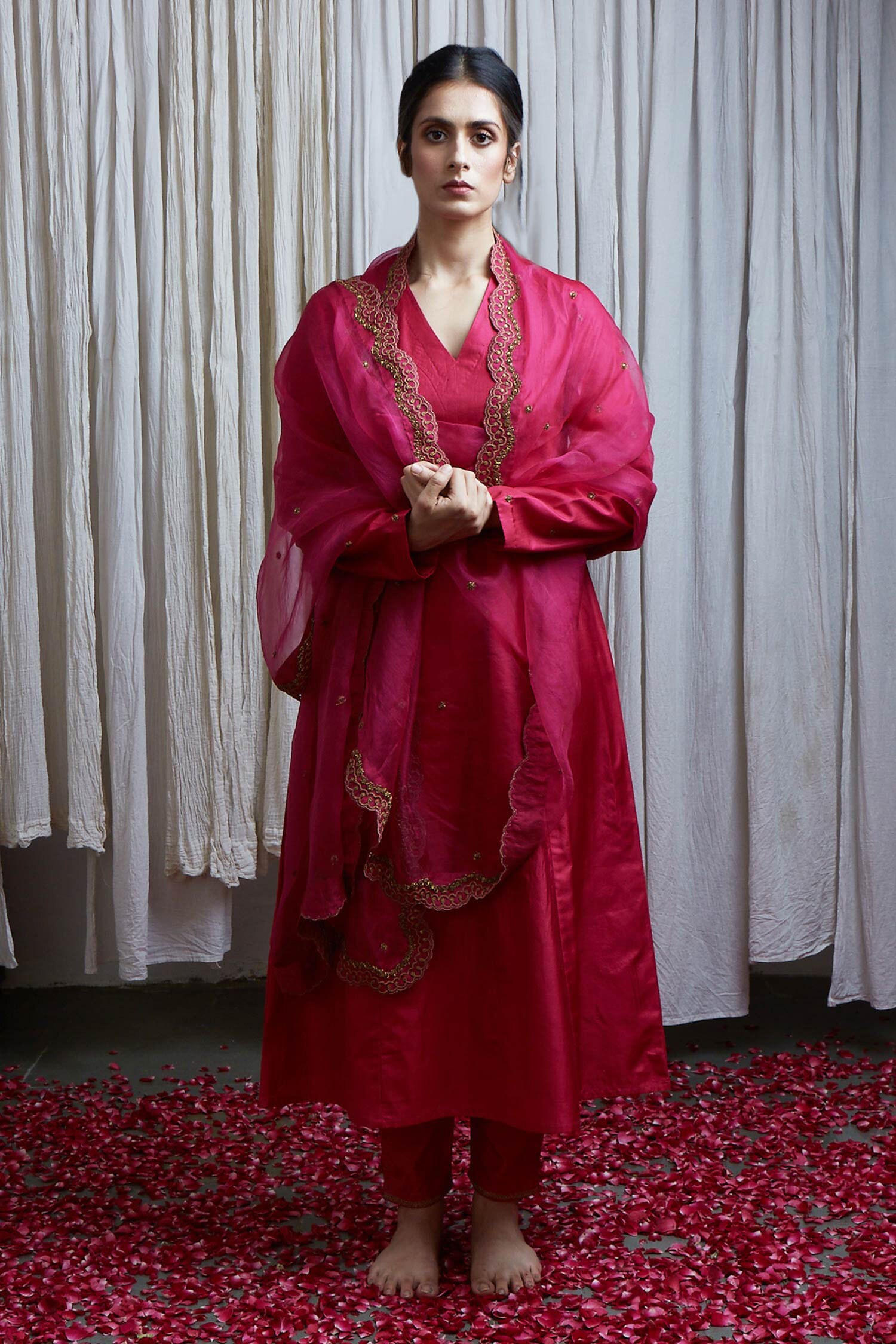 Buy Nishar Ahmed Pink Silk Anarkali Set Online | Aza Fashions