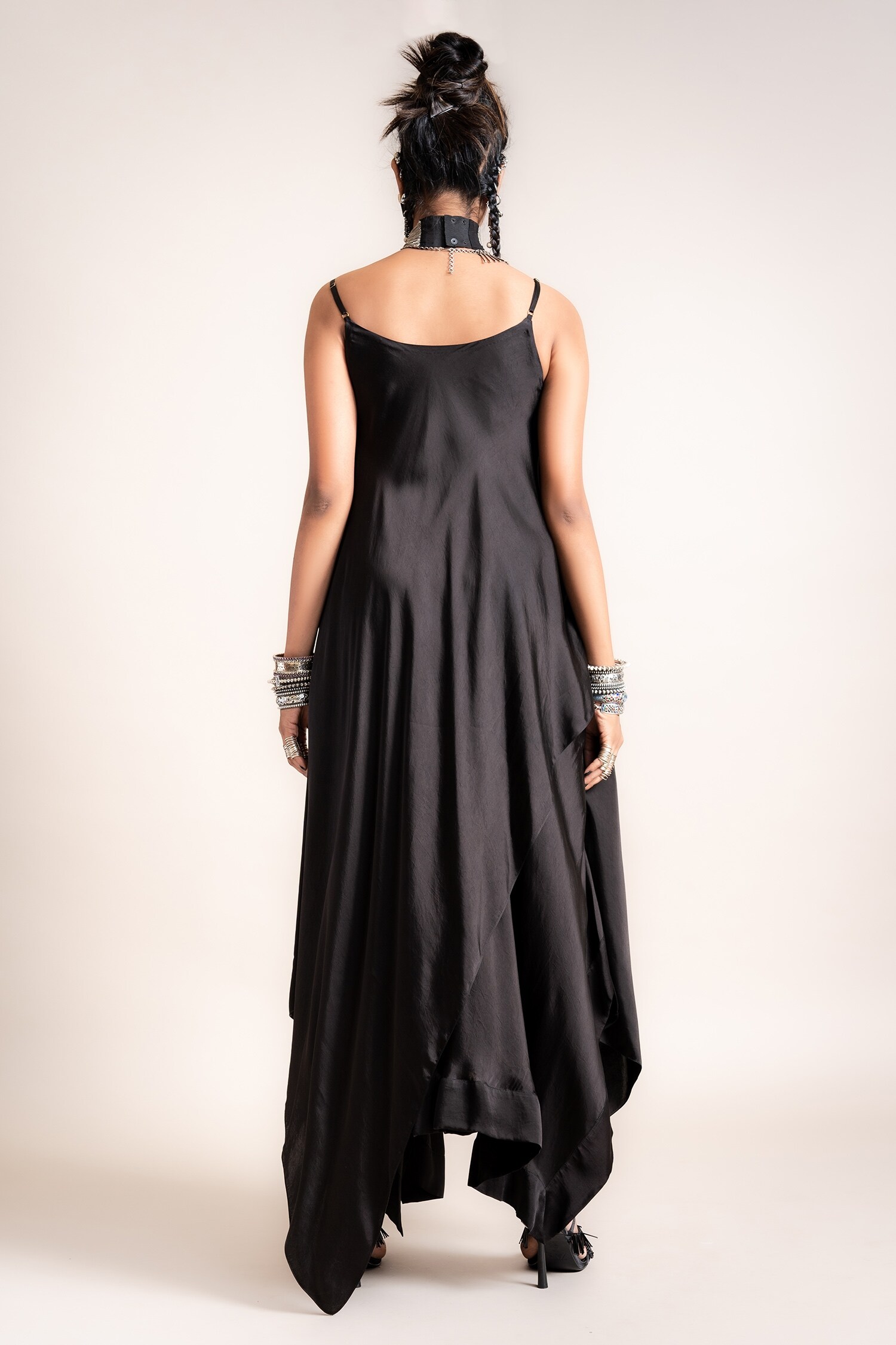 Buy Nupur Kanoi Black Satin Strappy Top And Circular Skirt Set Online ...