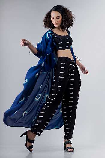 Buy Nupur Kanoi Black Crepe Printed Blouse And Pant Set Online | Aza ...