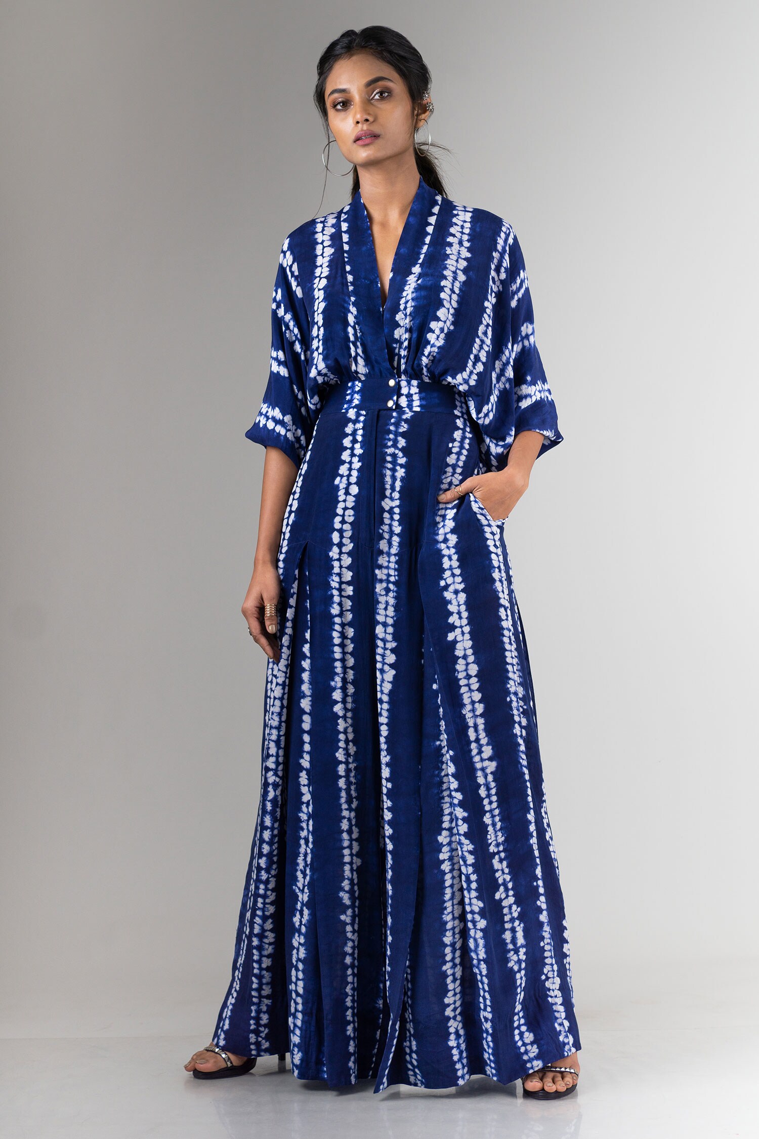 Buy Nupur Kanoi Blue Crepe Shibori Pleated Jumpsuit Online | Aza Fashions
