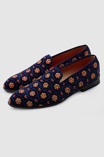 Buy Blue Embroidered Handcrafted Loafers For Men by Kora By Nilesh ...