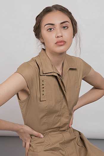 Buy Notebook Beige Cotton Flared Dress Online | Aza Fashions