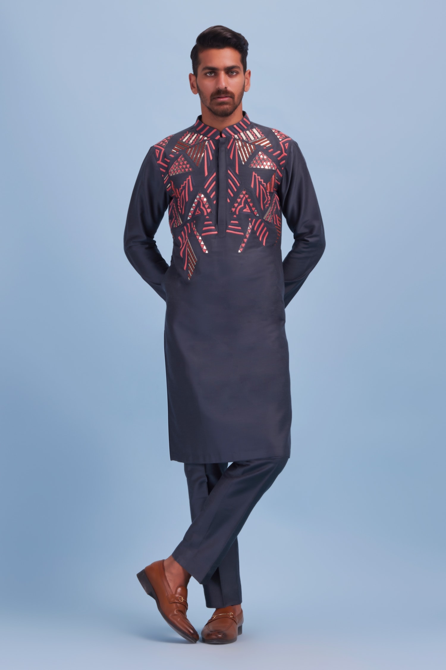 Buy Grey Cotton Silk Embroidered Acrylic And Thread Mix Kurta For Men ... Buy Grey Cotton Silk Embroidered Acrylic And Thread Mix Kurta For Men ...