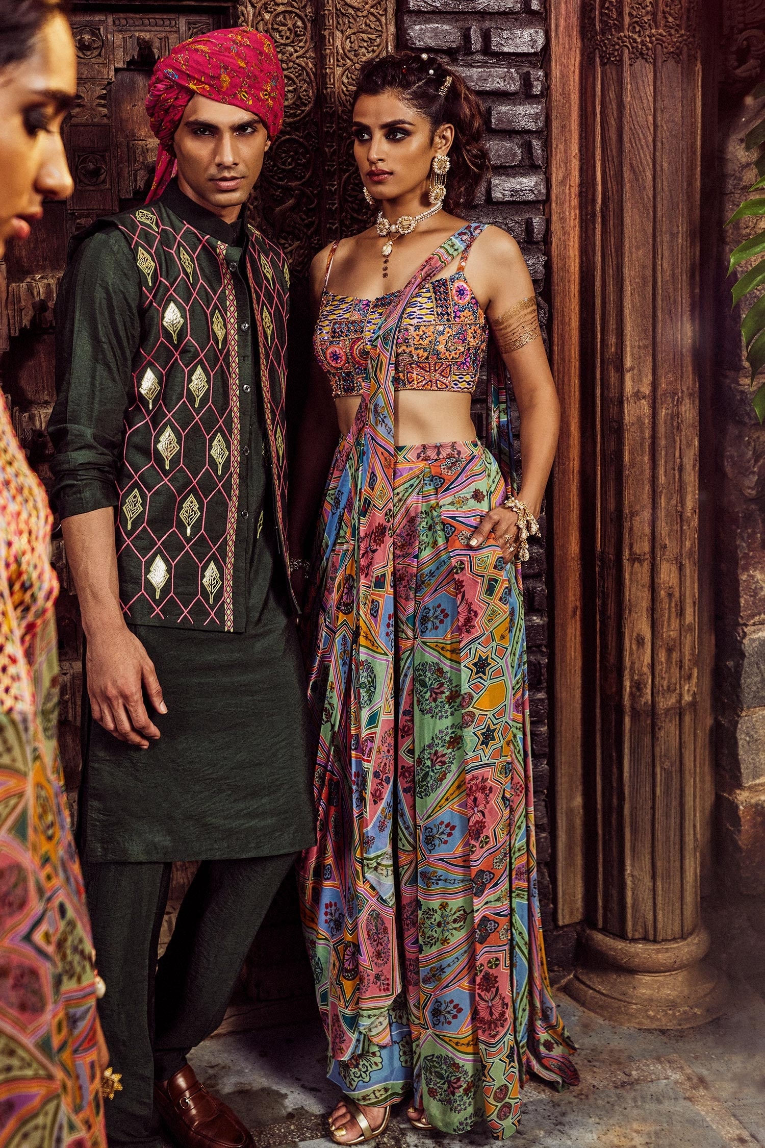 Buy Multi Color Blouse Cotton Silk And Saree Georgette Lining Pant With ...