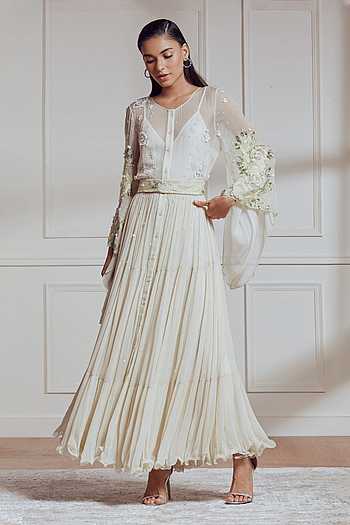 Buy Not So Serious By Pallavi Mohan Yellow Chiffon Applique Embroidered ...
