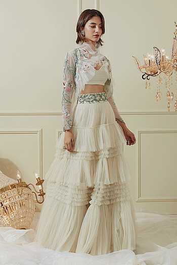 Buy Not So Serious By Pallavi Mohan White Tulle Embroidered Jacket And ...