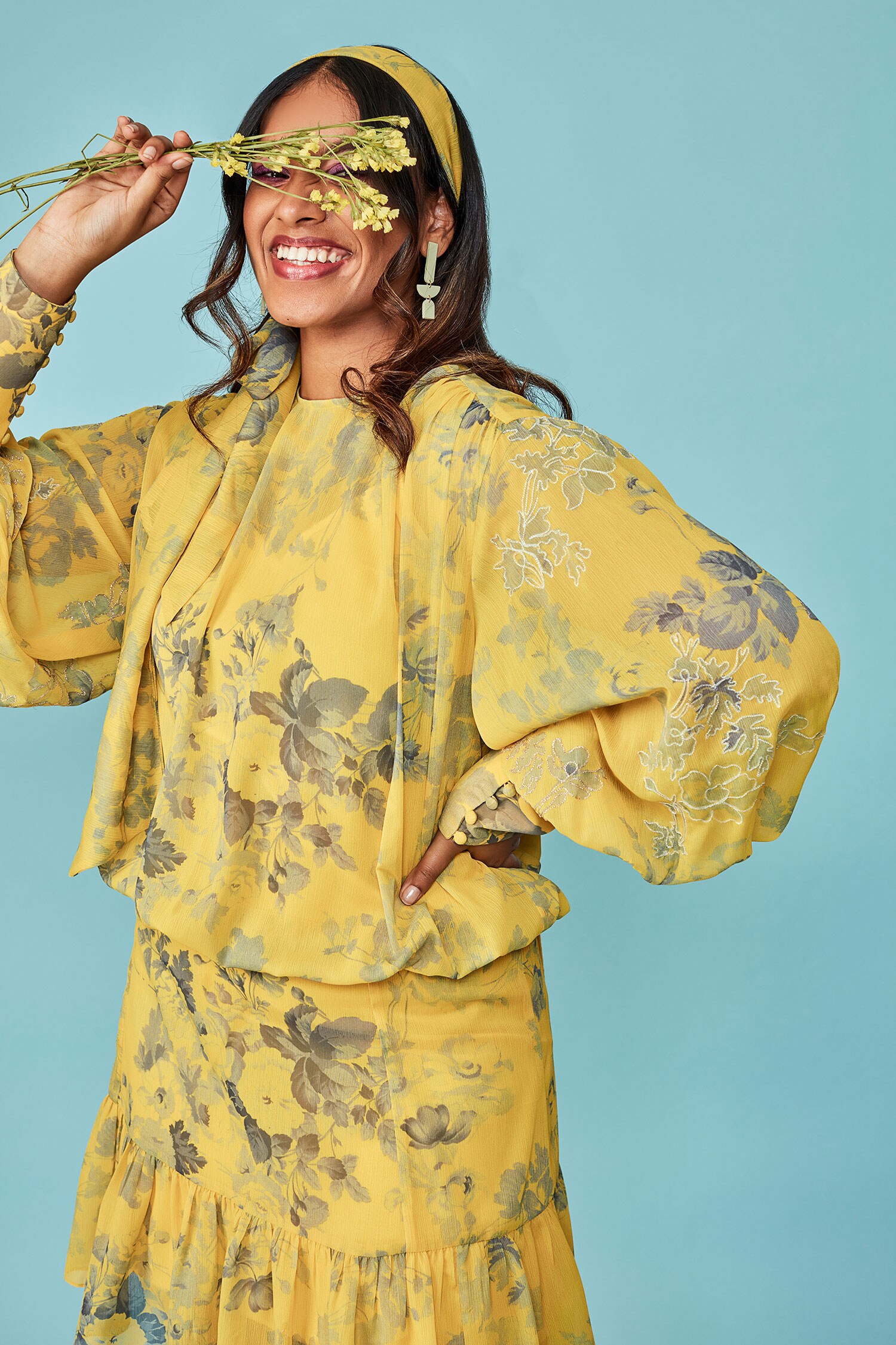 Buy Not So Serious By Pallavi Mohan Yellow Chiffon Dawn Floral Print ...