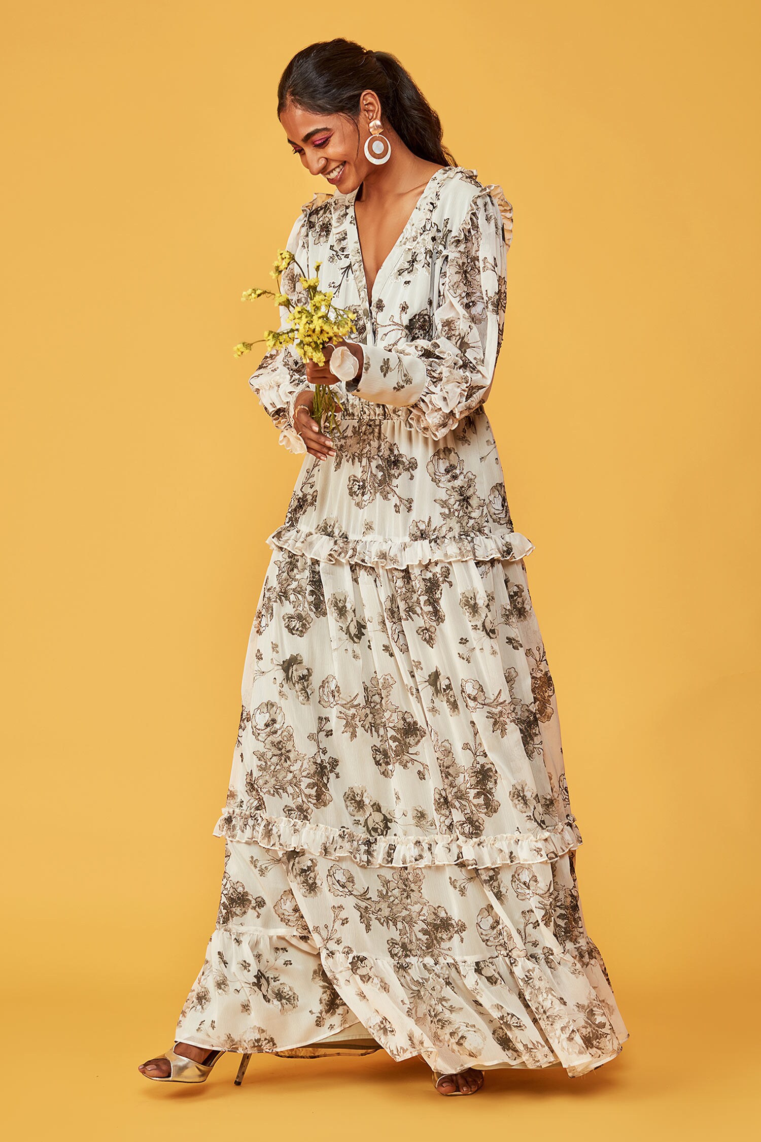 Buy Not So Serious By Pallavi Mohan White Chiffon Hannah Floral Print ...