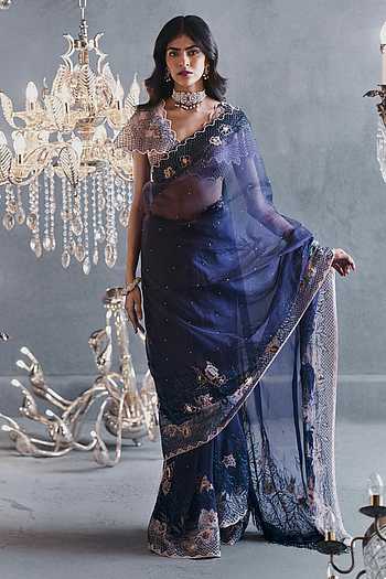 Buy Not So Serious By Pallavi Mohan Blue Silk Organza Embroidered Saree ...