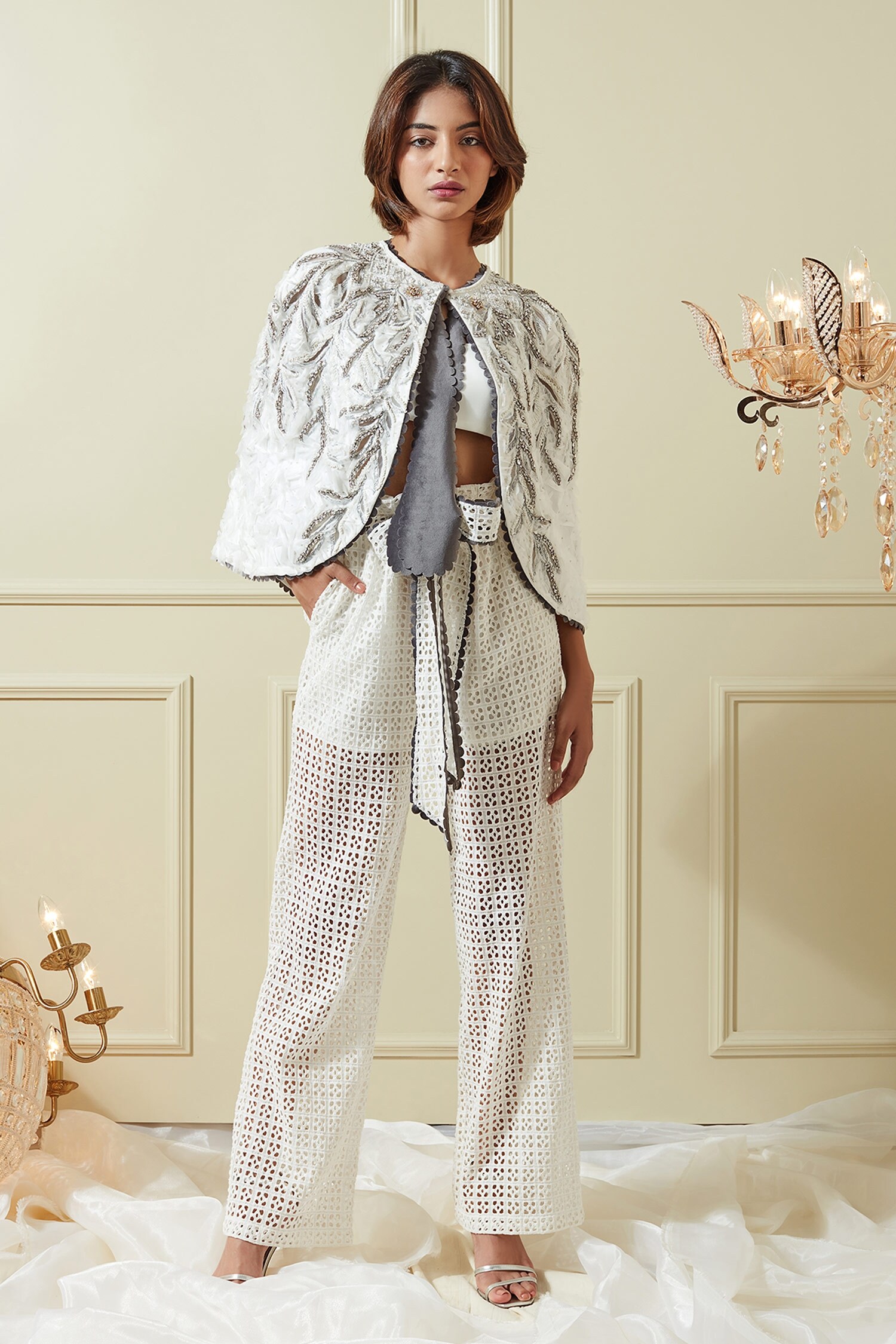 Buy Not So Serious By Pallavi Mohan White Embroidered Jacket And Pant ...