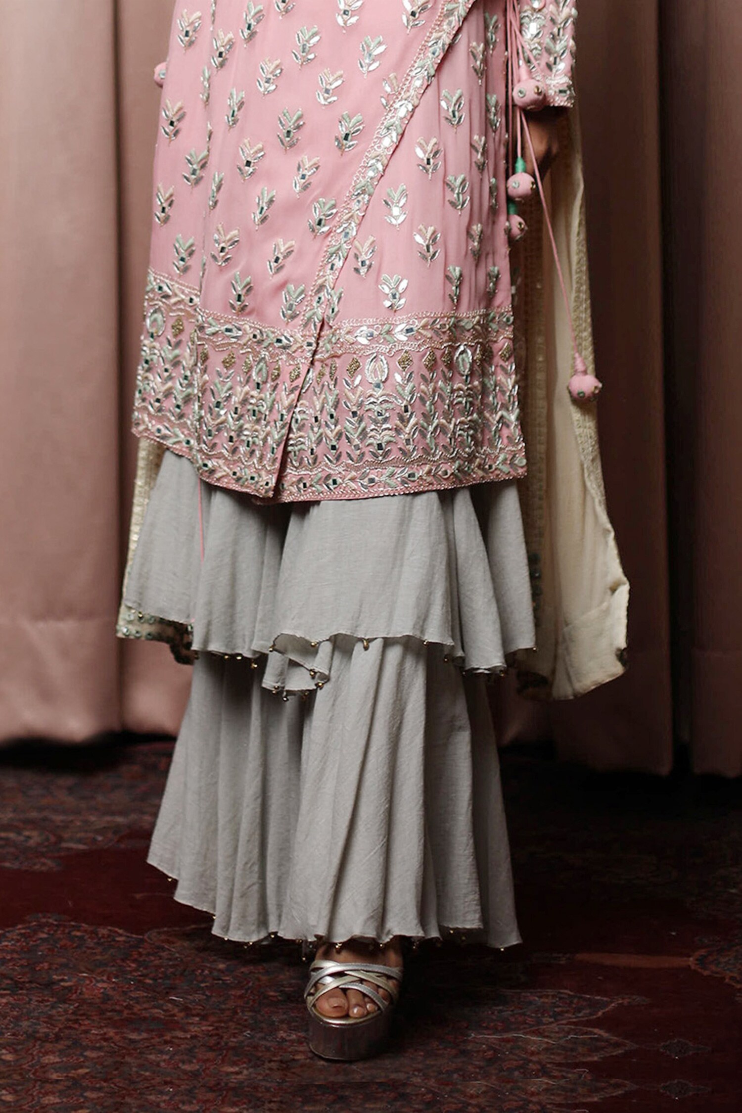 Buy Nandita Thirani Green Georgette Embroidered Angarkha Kurta Set ...