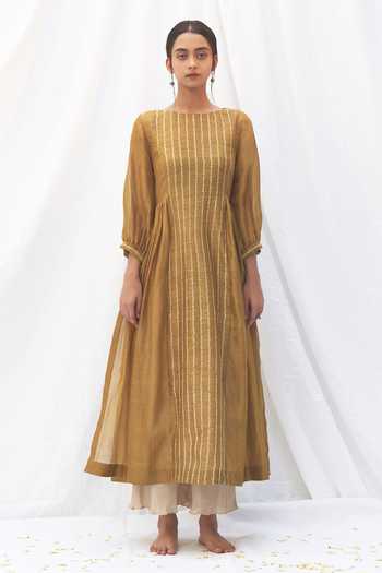 Buy Label Nuska Green Kurta Handloom Chanderi Anarkali And Palazzo Set ...