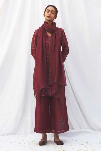 Buy Label Nuska Red Handloom Chanderi Kurta With Dupatta Online | Aza ...