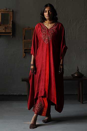 Buy Shorshe Clothing Embroidered Kaftan And Farshi Pant Set Online ...