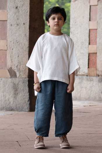 Buy Onari Kids Blue Linen Hopper Pant For Boys Online | Aza Fashions
