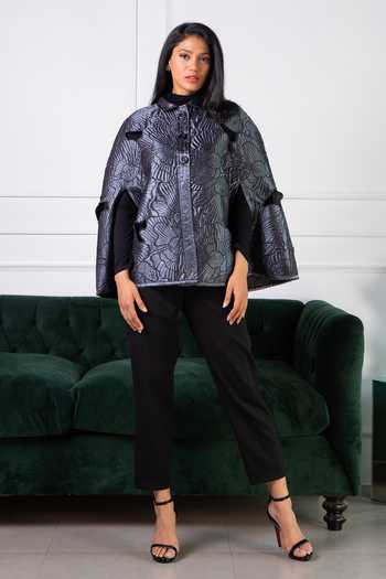 Buy Rhe-Ana Grey Polyester Anna Quilted Pattern Cape Online | Aza Fashions