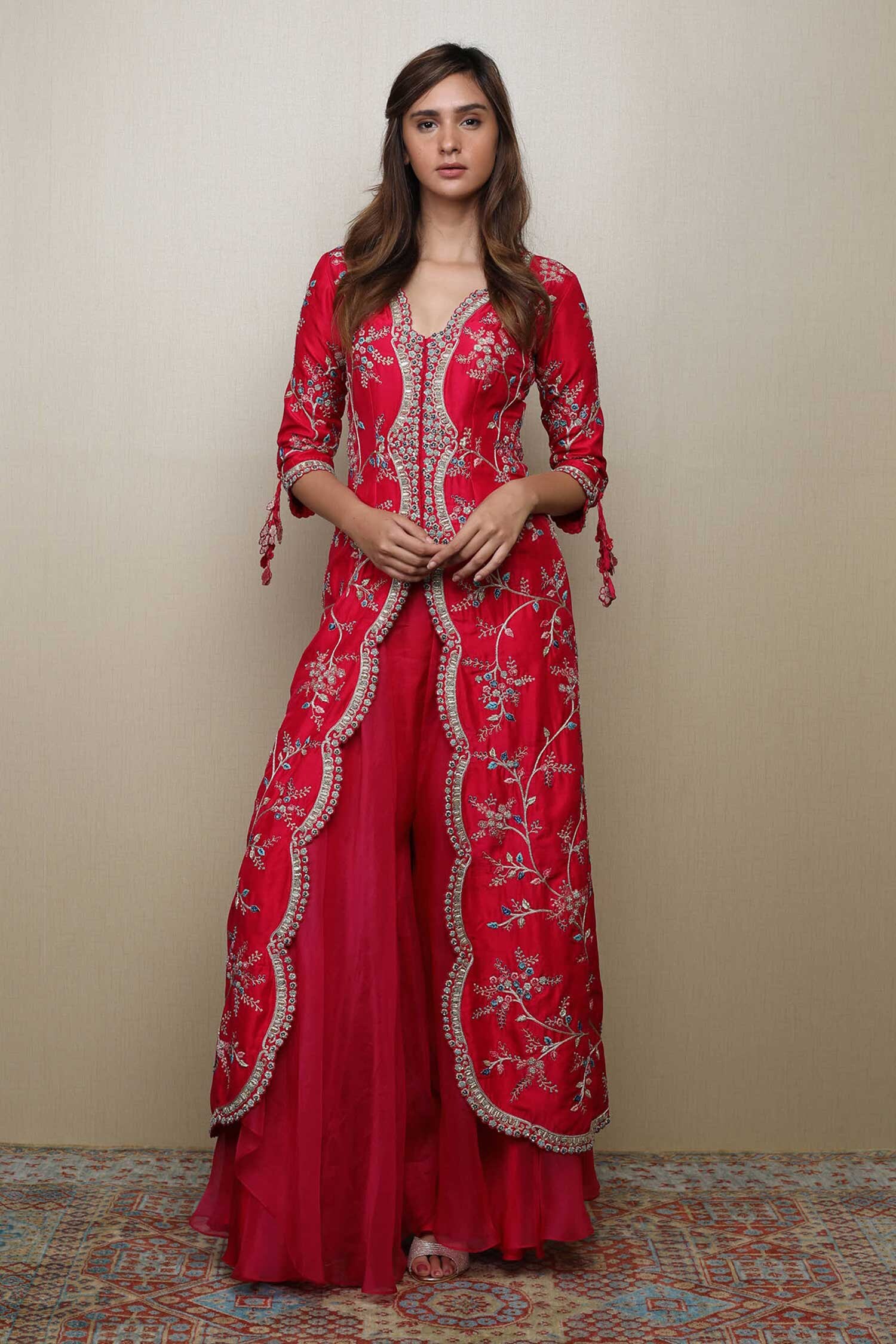 Buy Osaa by Adarsh Silk Embroidered Jacket And Palazzo Set Online | Aza ...