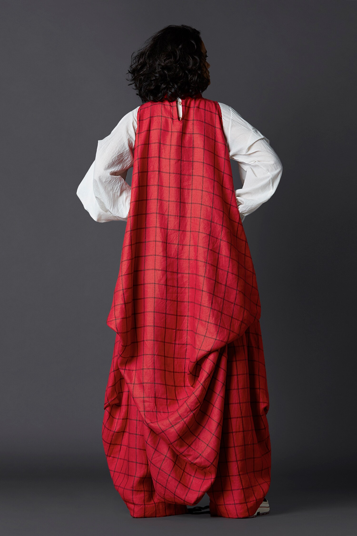 Buy Chola Red Linen High Low Crop Top Online | Aza Fashions