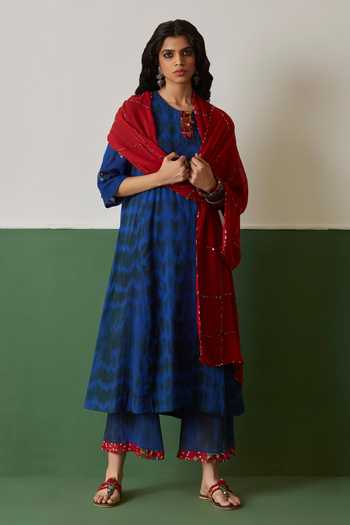 Buy Blue Cotton Hand Work Embroidery Hem Palazzo For Women by Medha ...