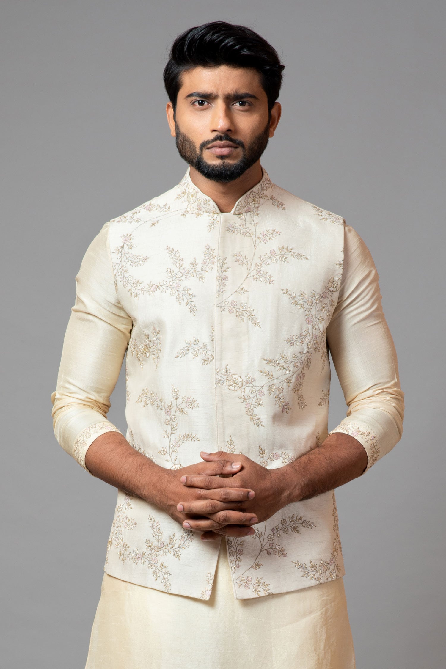 Buy White Bam Silk Embroidered Bundi For Men by Paarsh Online at Aza ...