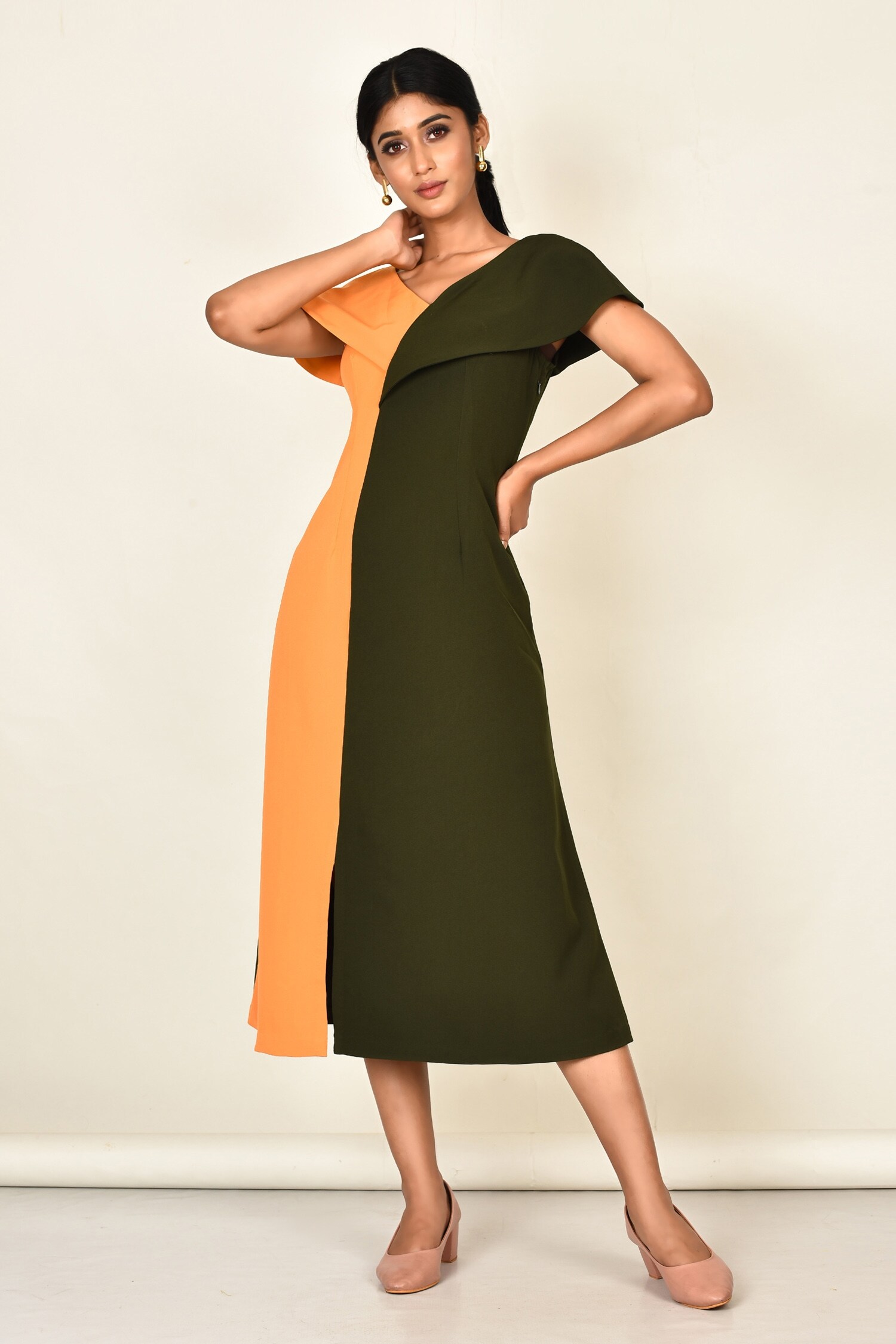 Buy Naintara Bajaj Yellow Italian Colorblock Overlay Dress Online | Aza ...